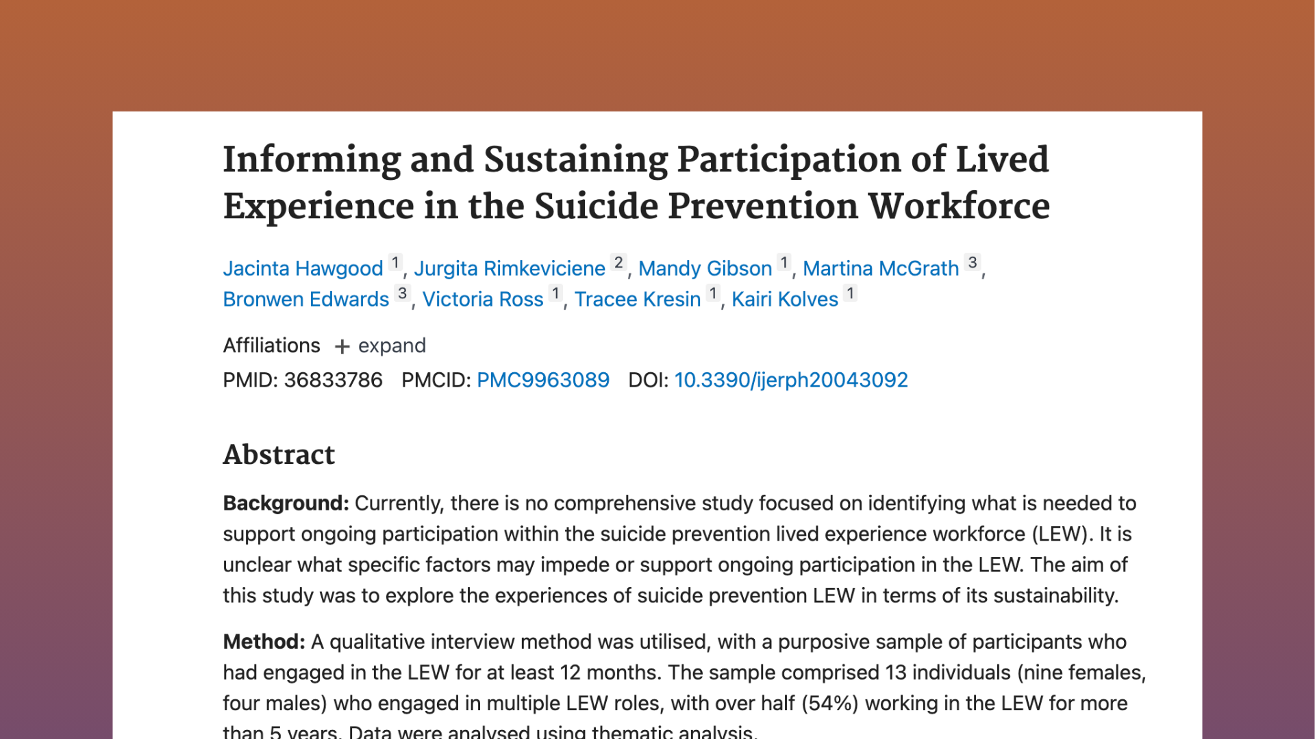 Lived Experience | SafeSide Prevention